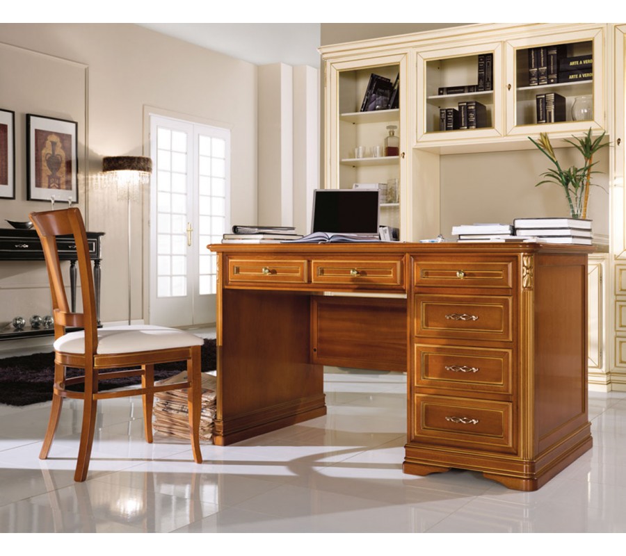 Luxusný rustikálny písací stôl Lanes so šiestimi zásuvkami z masívneho ...